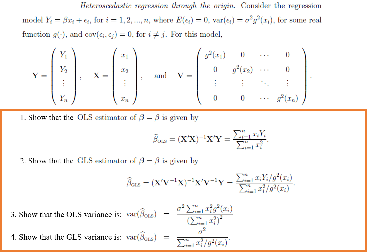 Heteroscedastic regression through the origin. | Chegg.com