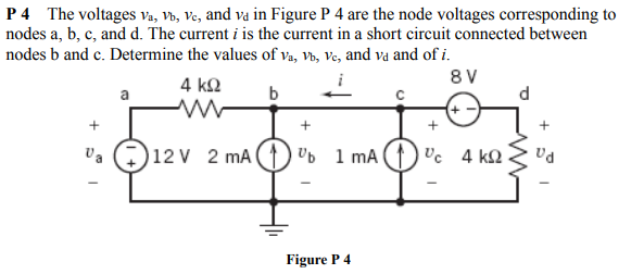 Solved P 4 The voltages Va, Vb, Vc, and Vd in Figure P 4 are | Chegg.com