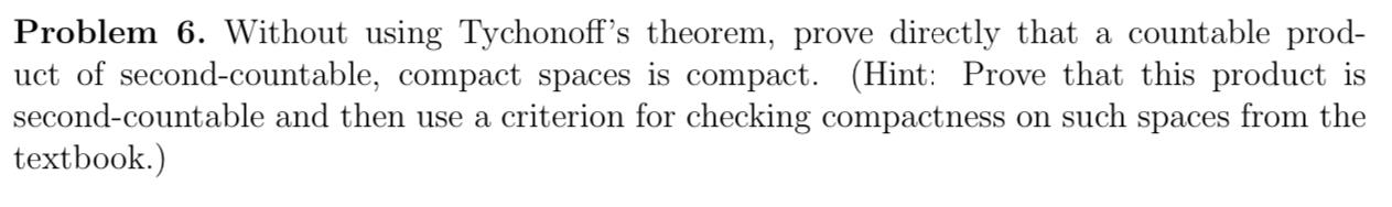 Solved Problem 6. Without using Tychonoff's theorem, prove | Chegg.com