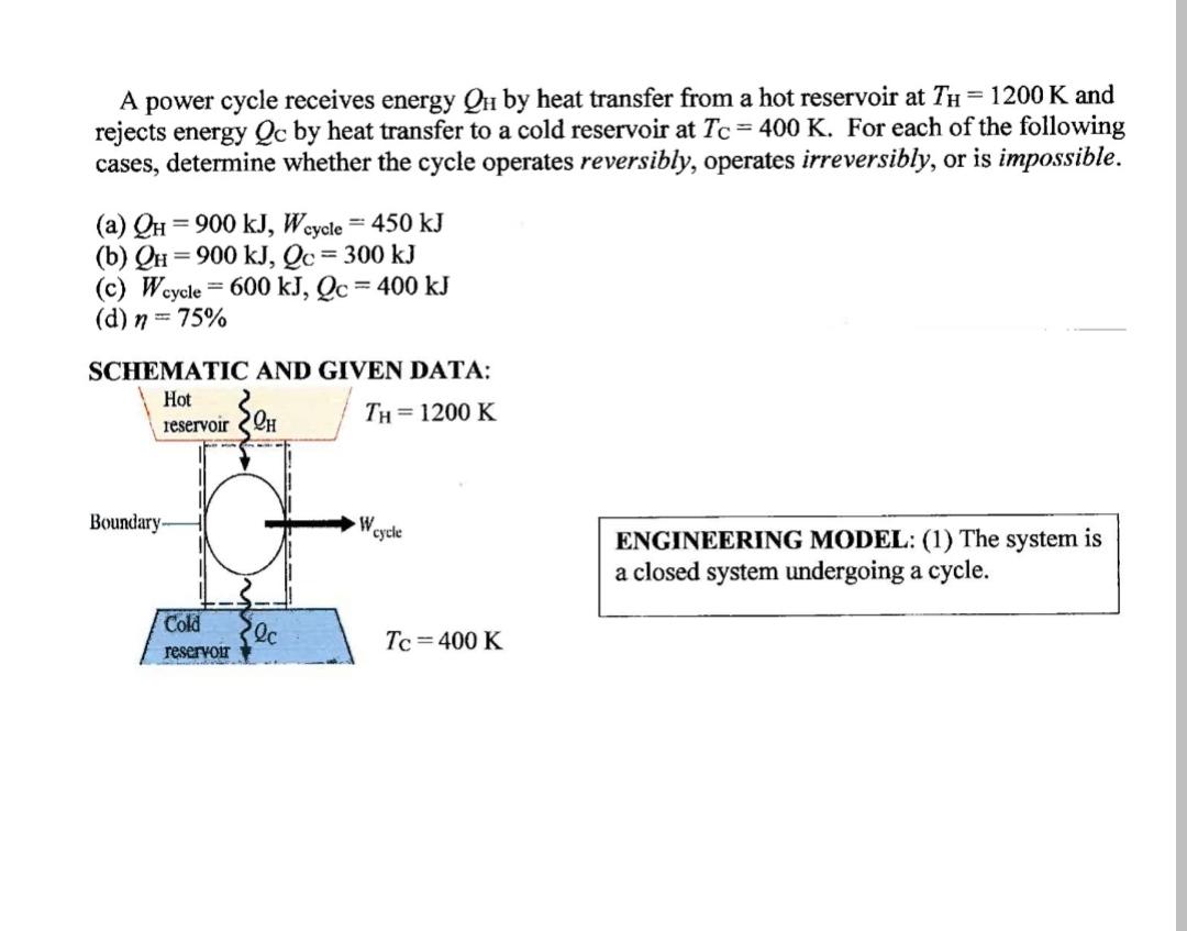 Solved A power cycle receives energy QH by heat transfer | Chegg.com