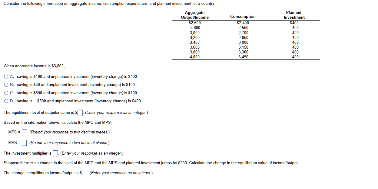 Solved Consider the following information on ﻿aggregate | Chegg.com