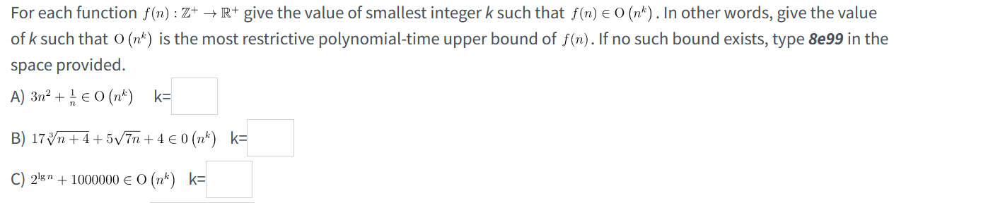 Solved For each function f(n):Z+→R+give the value of | Chegg.com