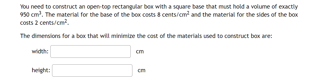 Solved You need to construct an open-top rectangular box | Chegg.com