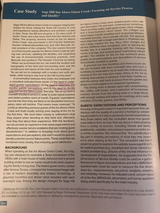 Solved Sage Hill Inn Above Onion Creek: Focusing on Service | Chegg.com