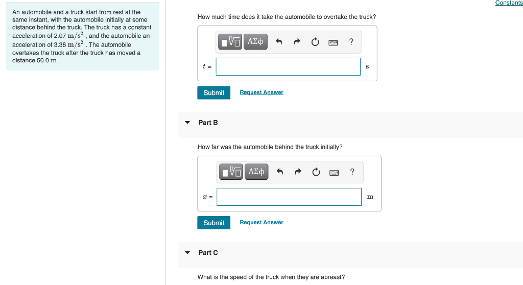 Solved Constants How much time does it take the automobile | Chegg.com