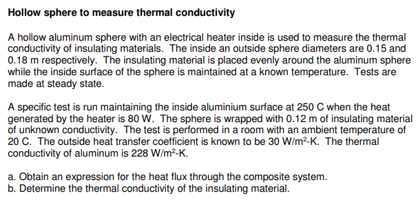 Solved Hollow sphere to measure thermal conductivity A | Chegg.com