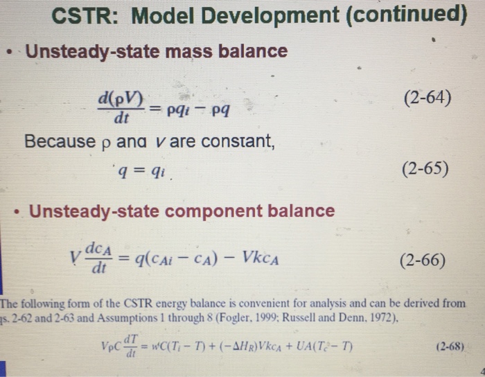 Solved Using the following and similar procedures for CSTR, | Chegg.com