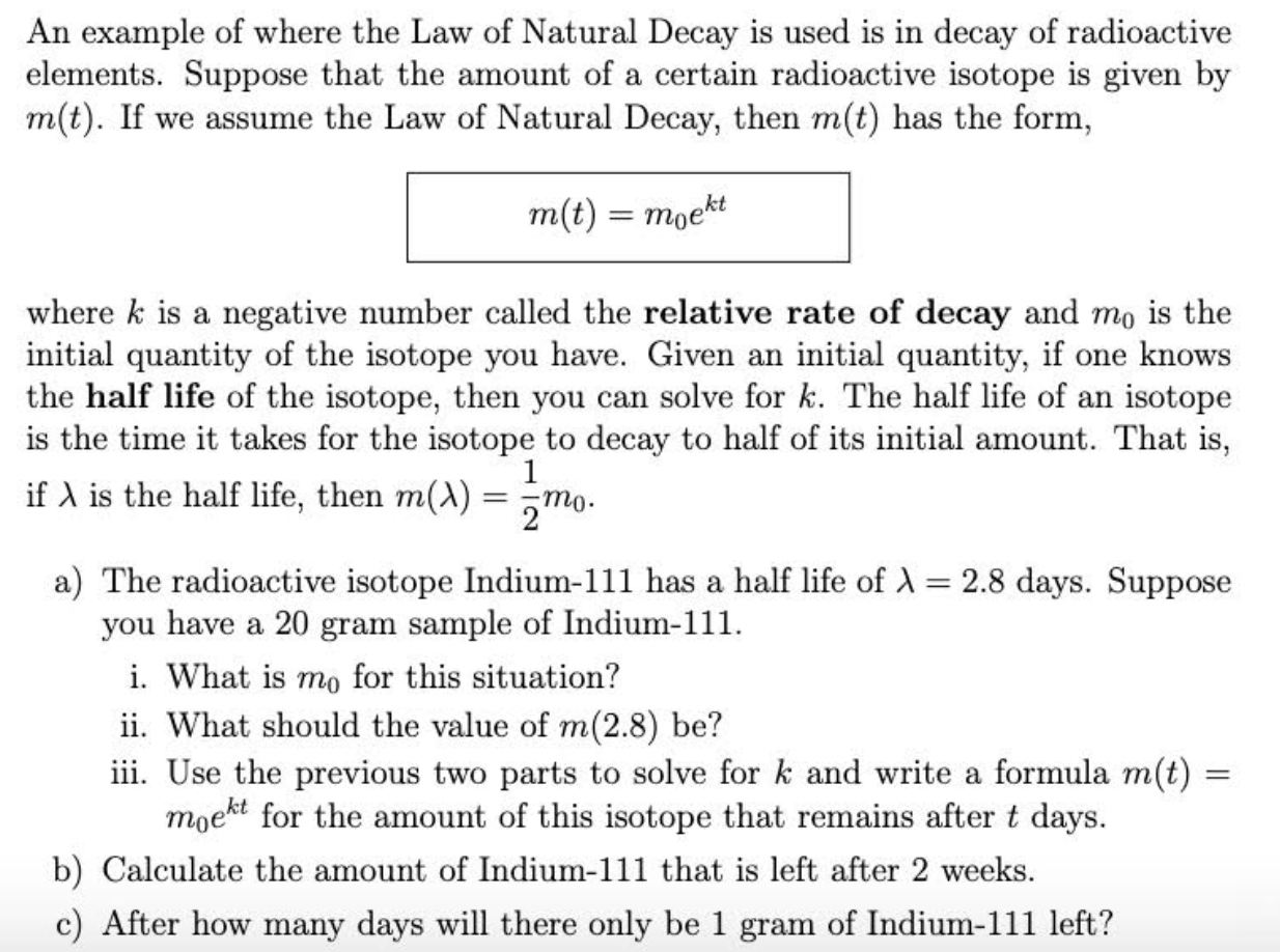 Solved An example of where the Law of Natural Decay is used | Chegg.com