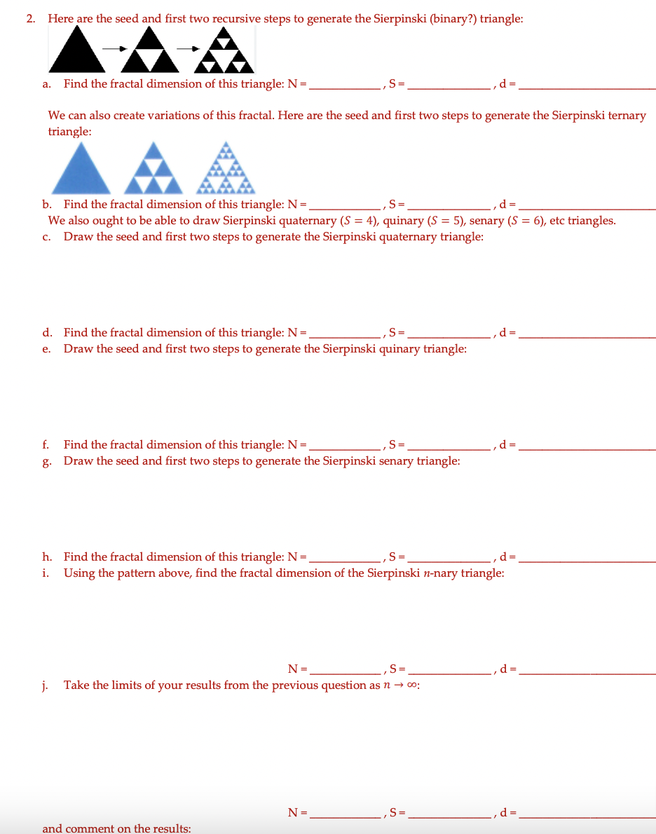 Solved a. Find the fractal dimension of this triangle: | Chegg.com