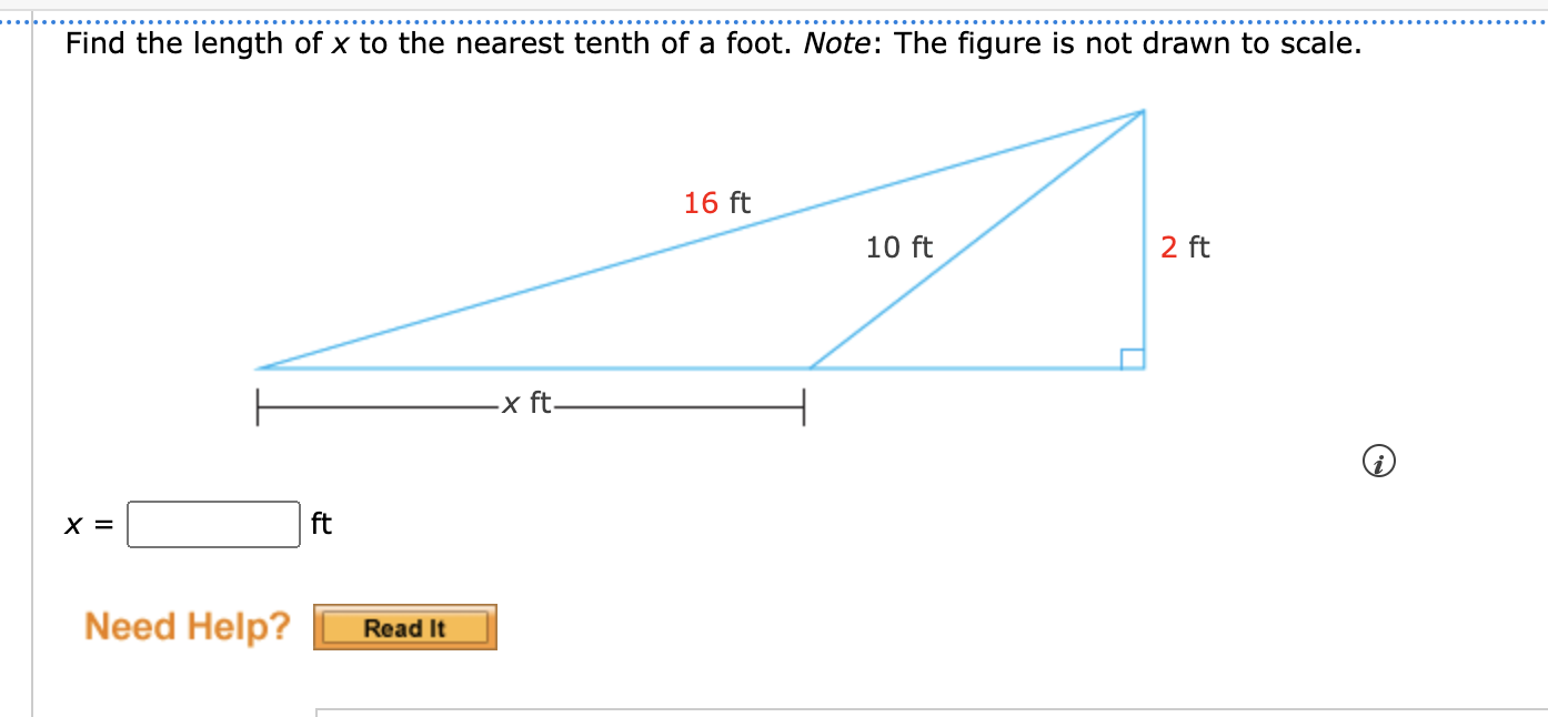 Solved Find the length of x to the nearest tenth of a foot. | Chegg.com