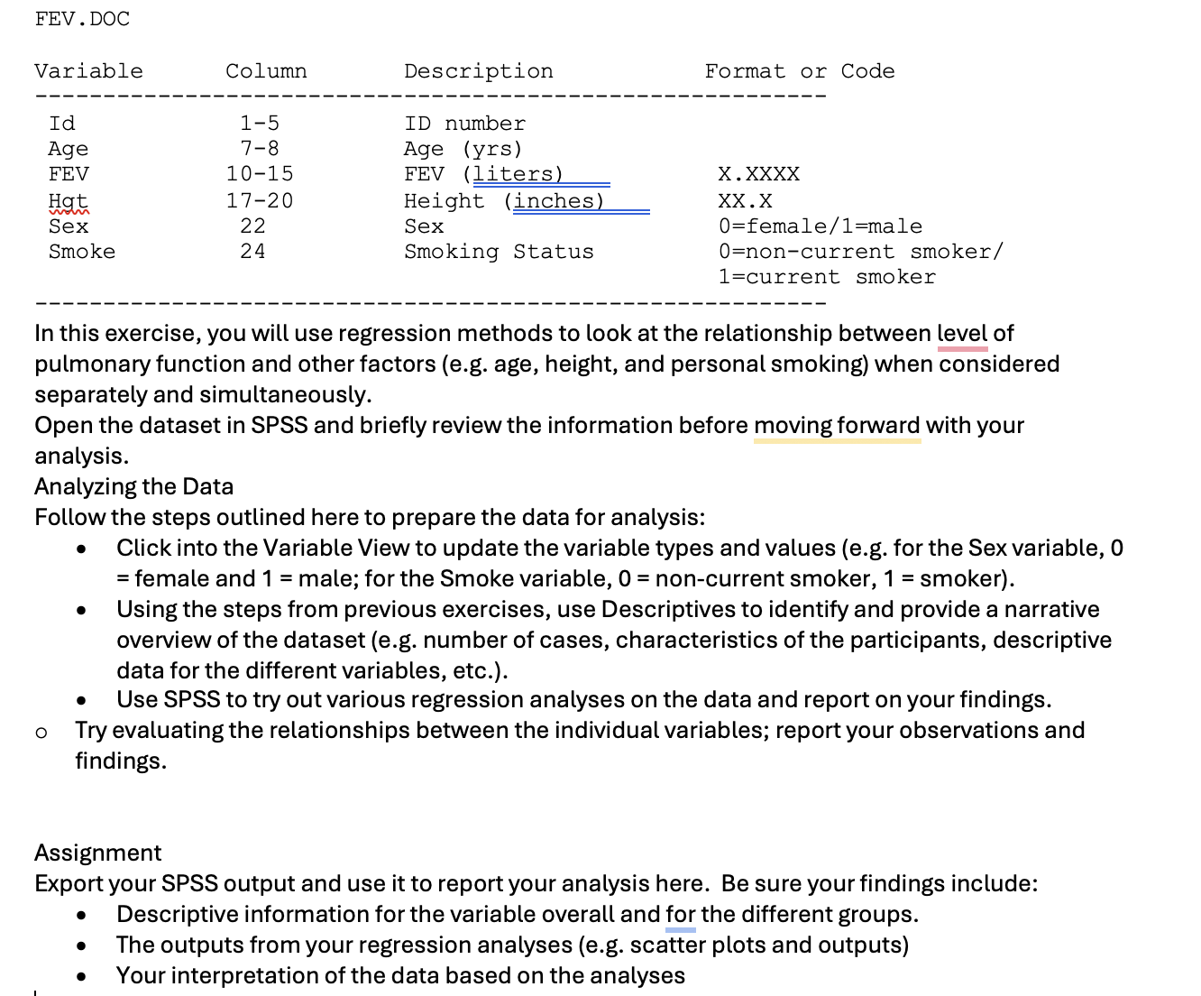 Solved ```FEV.DOCVariable Column Description Format or | Chegg.com