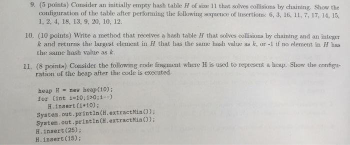Solved 9. (5 points) Consider an initially empty hash table | Chegg.com