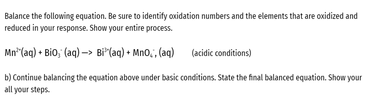 Solved Balance the following equation. Be sure to identify | Chegg.com