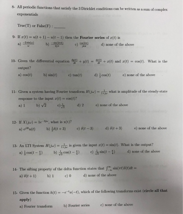 Solved 8 All periodic functions that satisfy the 3 Dirichlet | Chegg.com