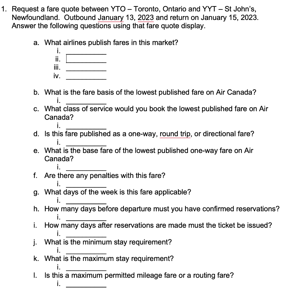 Request a fare quote between YTO - Toronto, Ontario | Chegg.com