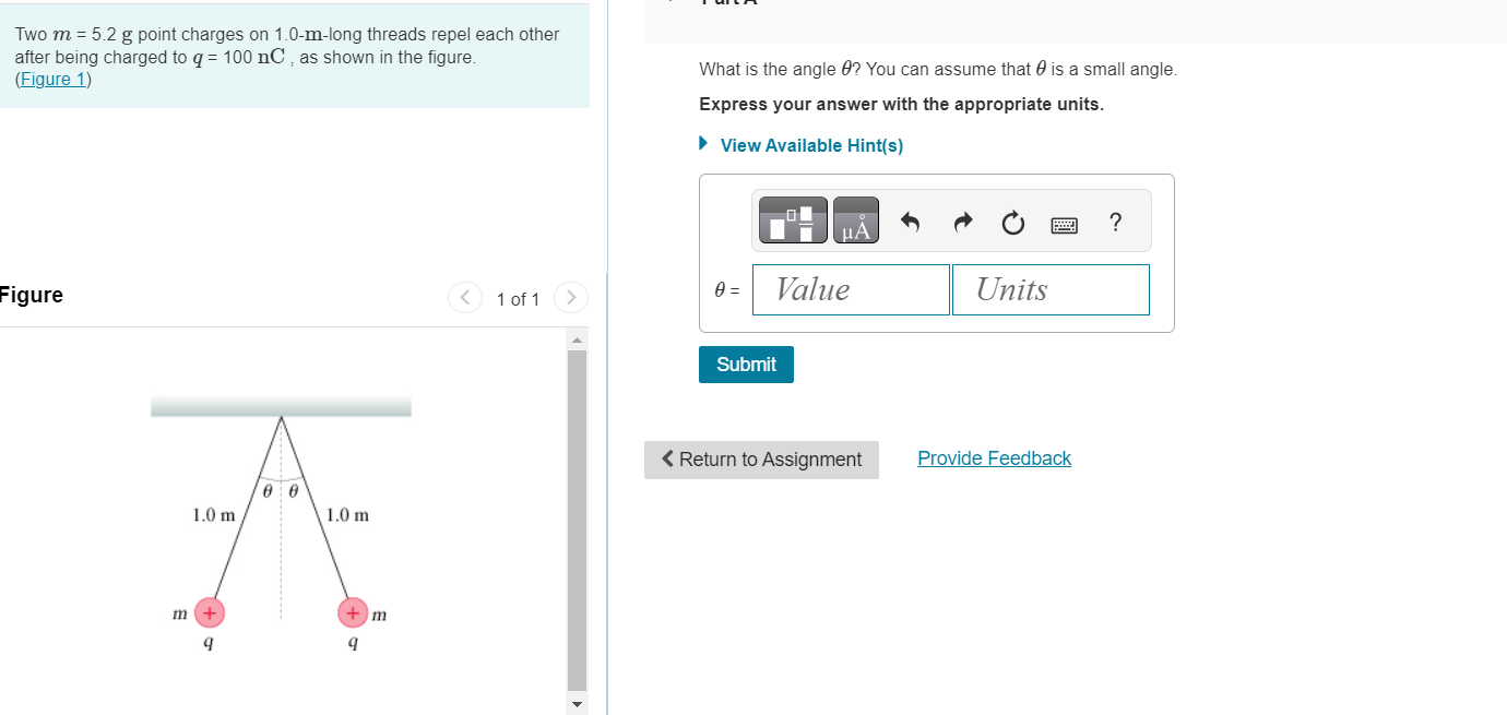 Solved Two m=5.2g ﻿point charges on 1.0-m-long threads repel | Chegg.com