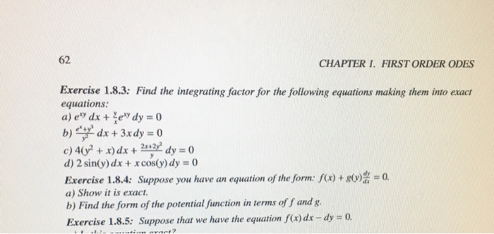 Solved 62 CHAPTER 1. FIRST ORDER ODES Exercise 1.8.3: Find | Chegg.com