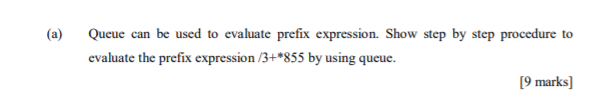 Solved (a) Queue can be used to evaluate prefix expression. | Chegg.com