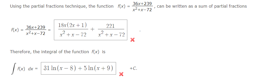 Solved Using the partial fractions technique, the function | Chegg.com