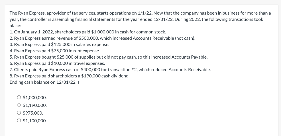 Solved The Ryan Express, aprovider of tax services, starts | Chegg.com