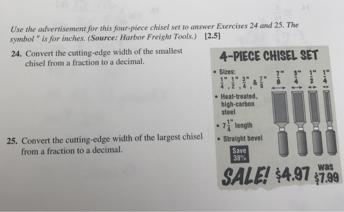 Solved Use the advertisement for this four-piece chisel set | Chegg.com