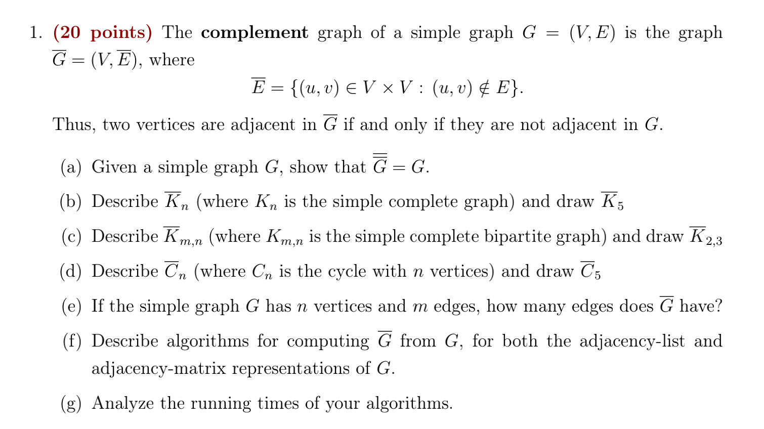 1 20 Points The Complement Graph Of A Simple 