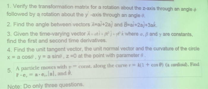 Solved 1. Verify the transformation matrix for a rotation | Chegg.com