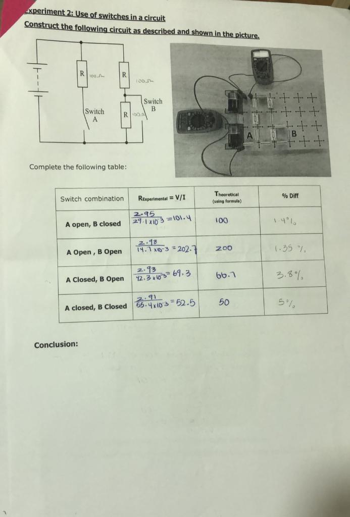 Solved xperiment 2: Use of switches in a circuit Construct | Chegg.com