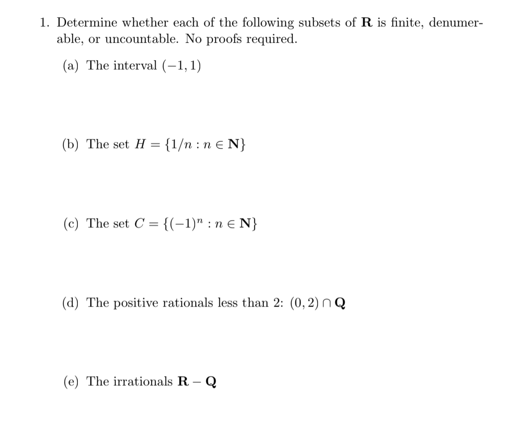 Solved 1. Determine whether each of the following subsets of | Chegg.com