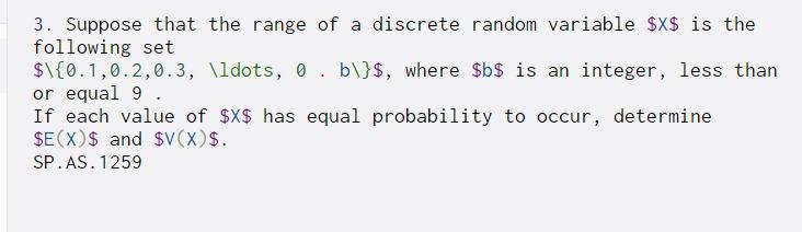 Solved 3. Suppose that the range of a discrete random | Chegg.com