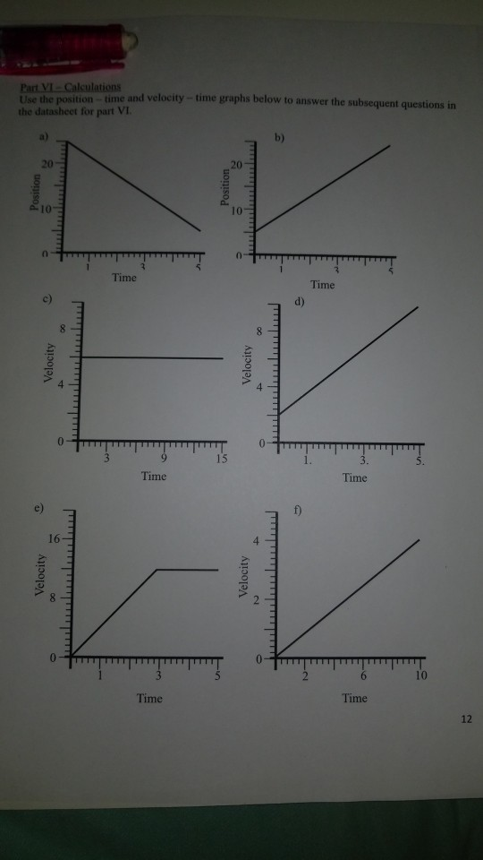 Solved Part VI - Calculations Use the position time and | Chegg.com