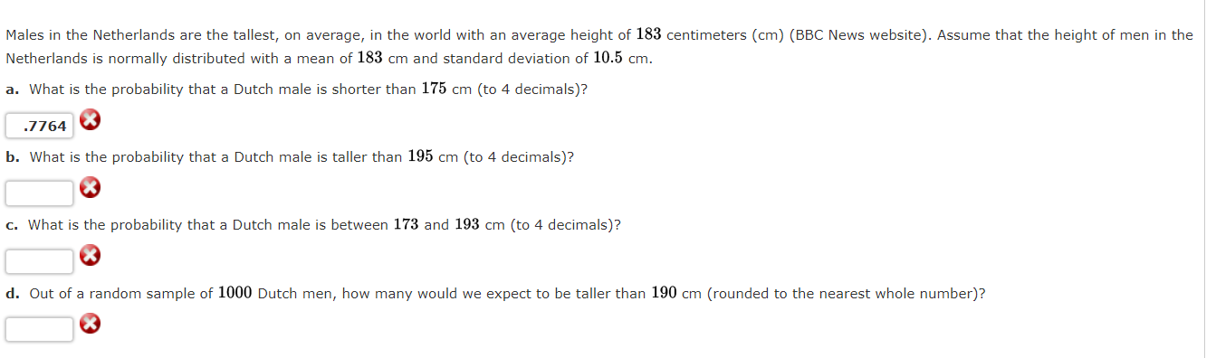 Solved Males in the Netherlands are the tallest, on average, | Chegg.com