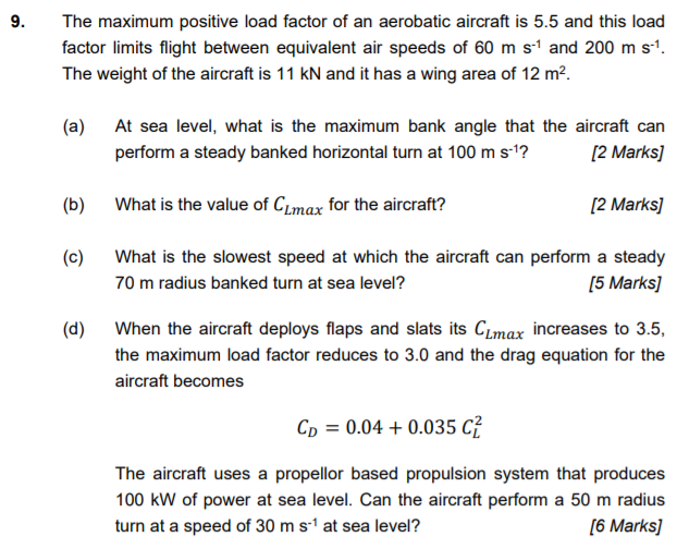 Solved 9. The maximum positive load factor of an aerobatic | Chegg.com