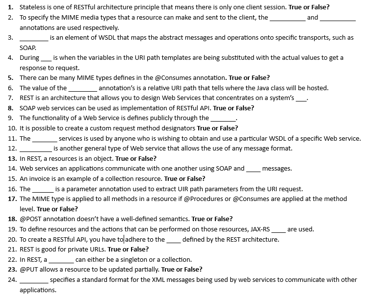 Solved 1. Stateless is one of RESTful architecture principle | Chegg.com