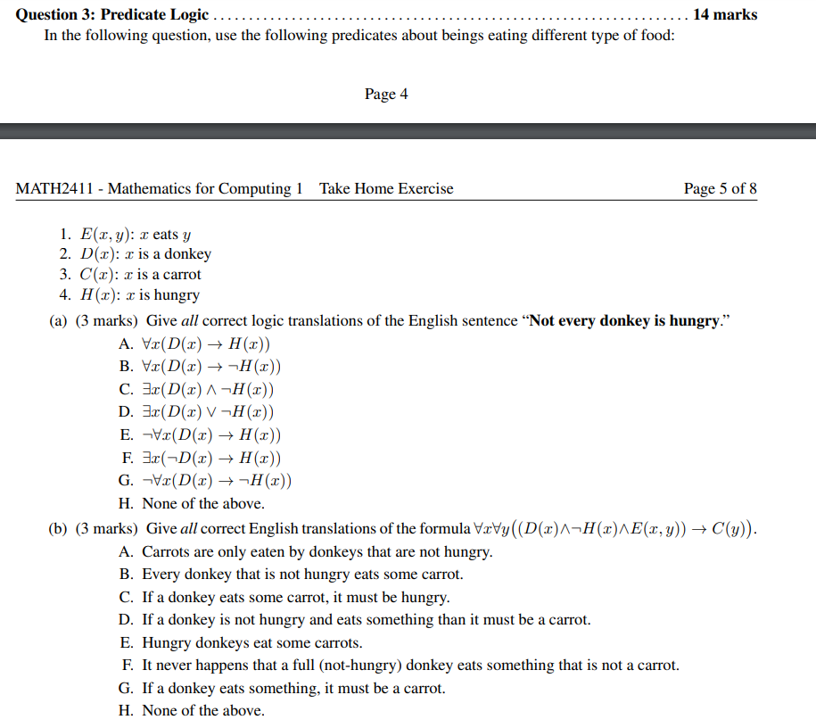 Solved Question 3: Predicate Logic 14 marks In the following | Chegg.com Solved Question 3: Predicate Logic 14 marks In the following | Chegg.com