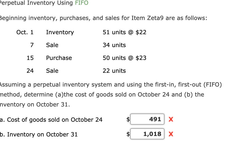 Solved Perpetual Inventory Using FIFO Beginning inventory, | Chegg.com