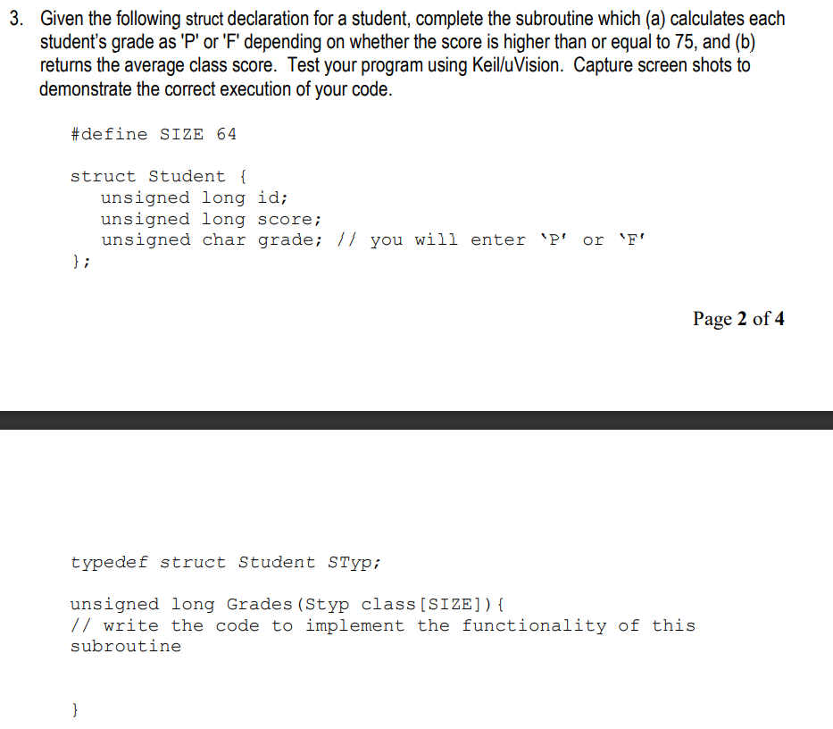 Solved 3 Given The Following Struct Declaration For A