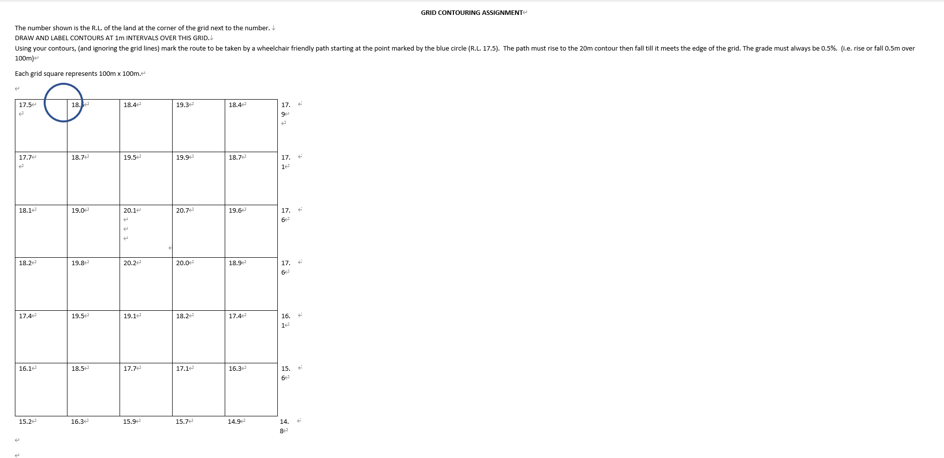 GRID CONTOURING ASSIGNMENT The number shown is the | Chegg.com