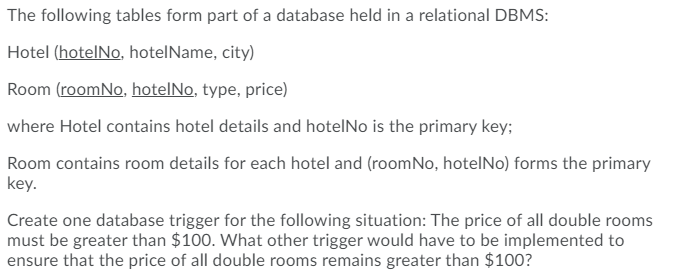 Solved The following tables form part of a database held in | Chegg.com