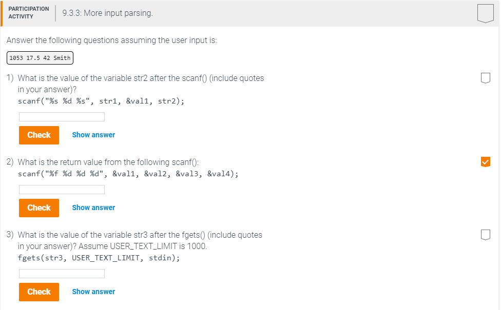 Solved PARTICIPATION ACTIVITY 9.3.3: More input parsing. | Chegg.com