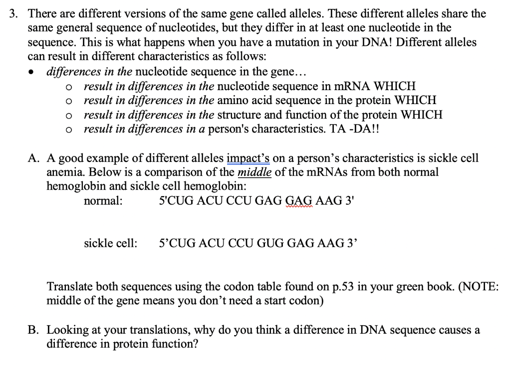 Solved 3. There are different versions of the same gene | Chegg.com
