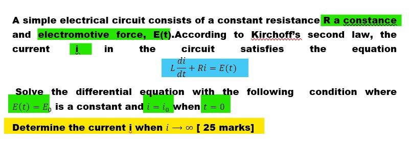 Solved A simple electrical circuit consists of a constant | Chegg.com