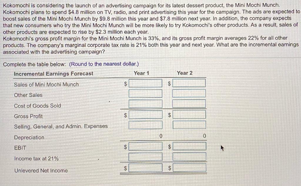 Solved Kokomochi is considering the launch of an advertising | Chegg.com