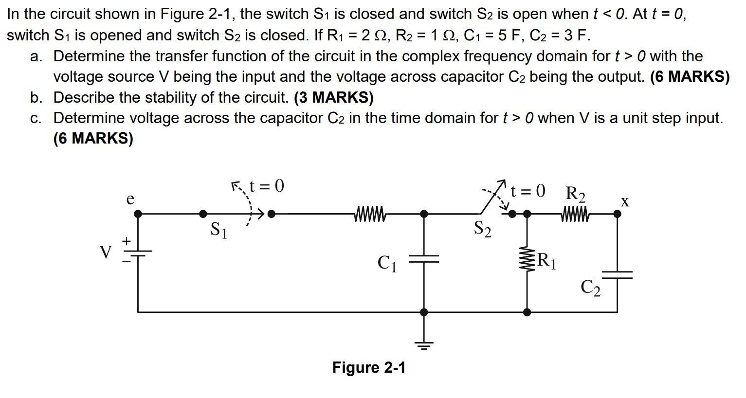 Solved In the circuit shown in Figure 2-1, the switch S1 is | Chegg.com