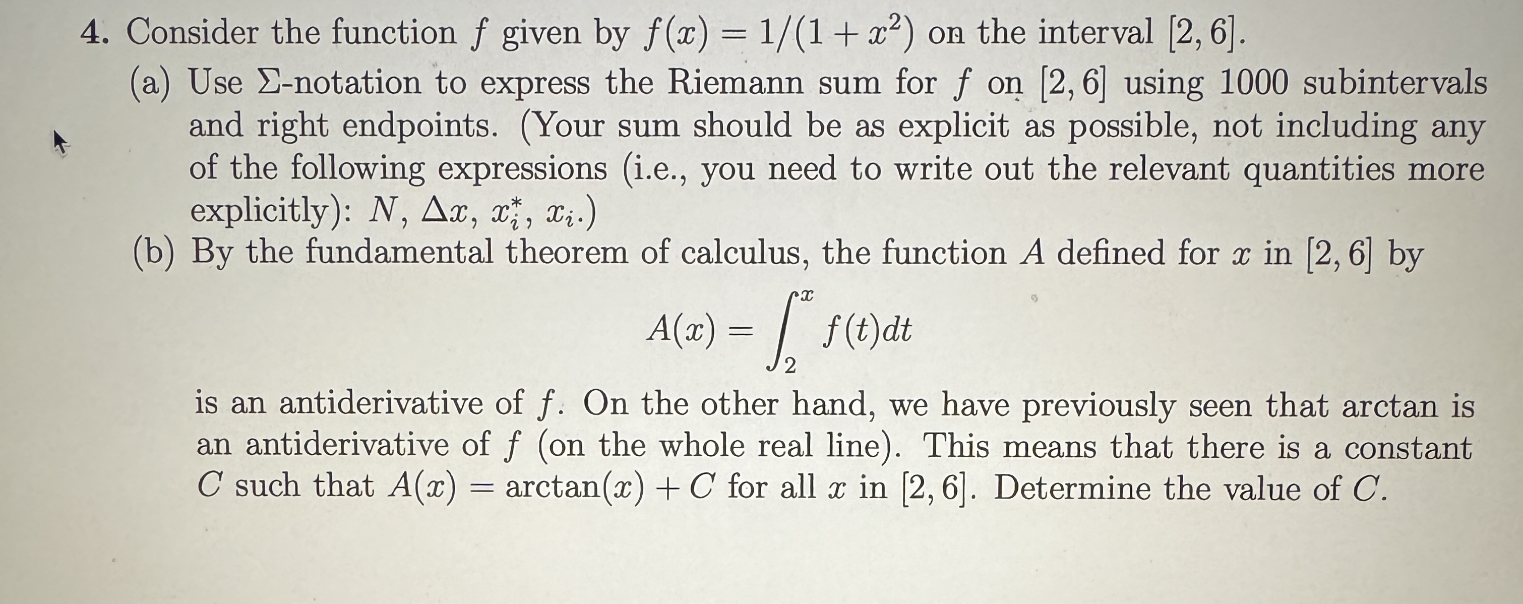 Solved Consider the function f ﻿given by f(x)=11+x2 ﻿on the | Chegg.com