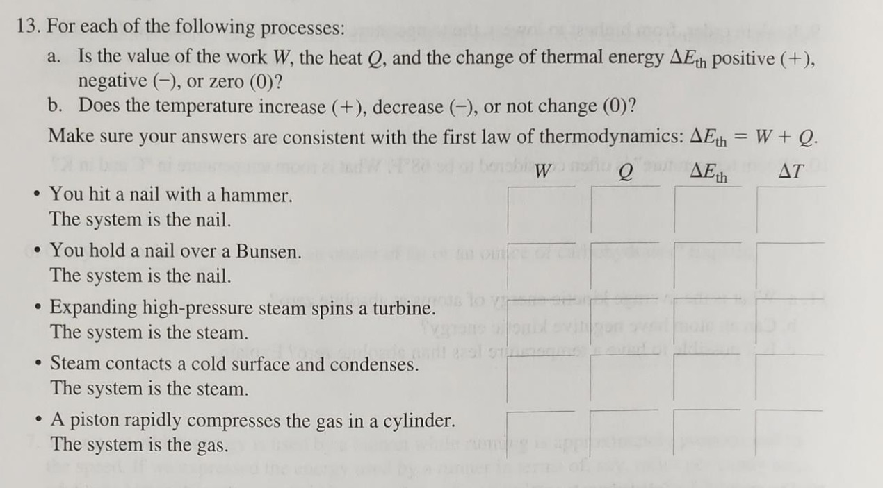 Solved For each following processes is the value of work W, | Chegg.com