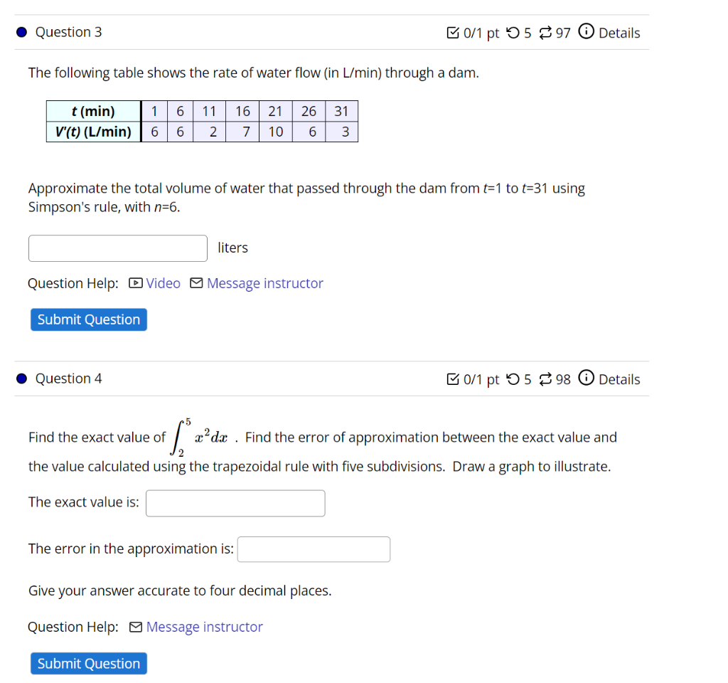 Solved The following table shows the rate of water flow (in | Chegg.com