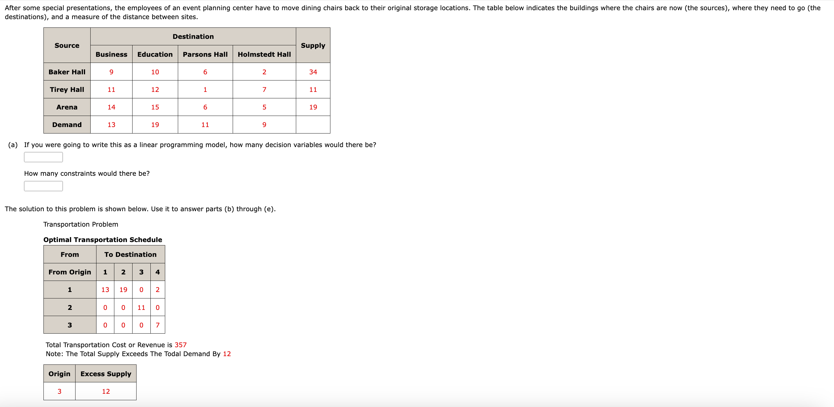 Solved (b)How many chairs are moved from Baker to | Chegg.com