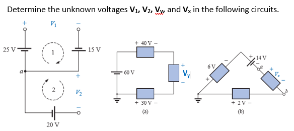 Solved Determine the unknown voltages V1, V2, Vy, and Vx in | Chegg.com