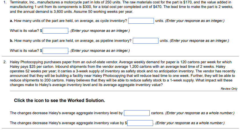 Solved 1. ﻿Terminator, Inc., manufactures a motorcycle part | Chegg.com